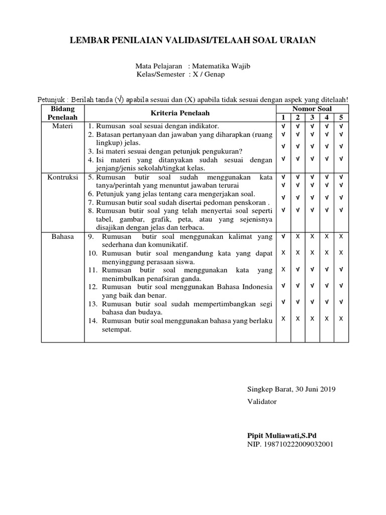 Validasi Bentuk Soal | PDF