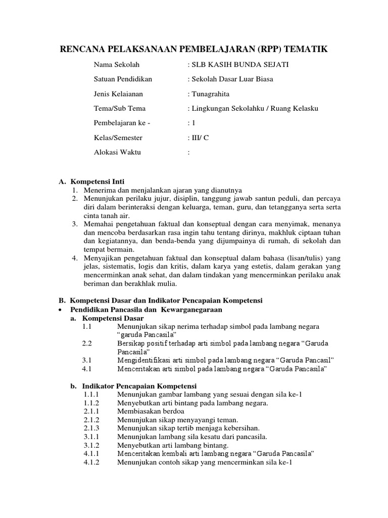RPP Kelas 3 Sub Tema 1 Pembelajaran 1 | PDF