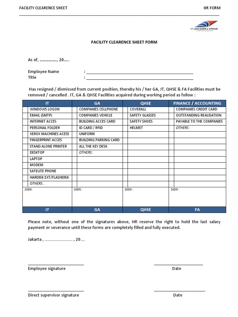 IT GA Qhse Finance / Accounting: Facility Clearence Sheet Form | PDF