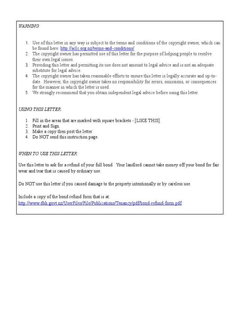 03 Letter Asking For Full Bond Refund | PDF | Landlord | Social ...