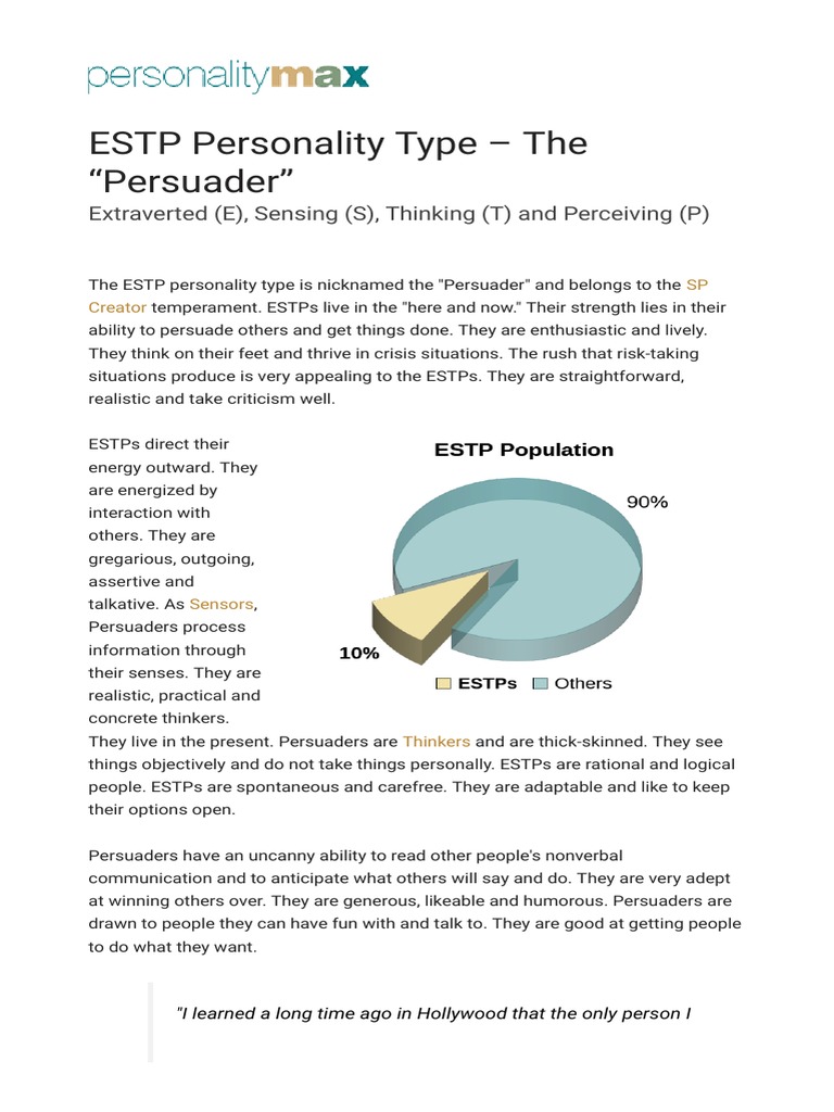 ESTP Personality Type - Persuader Profile - Personality Max | PDF | Extraversion And ...