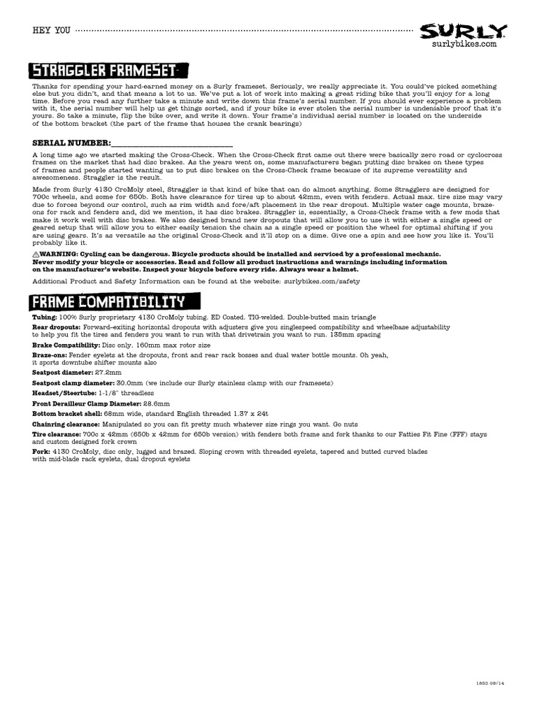 Surly Frame Chart | PDF | Vehicle Parts | Adventure Travel