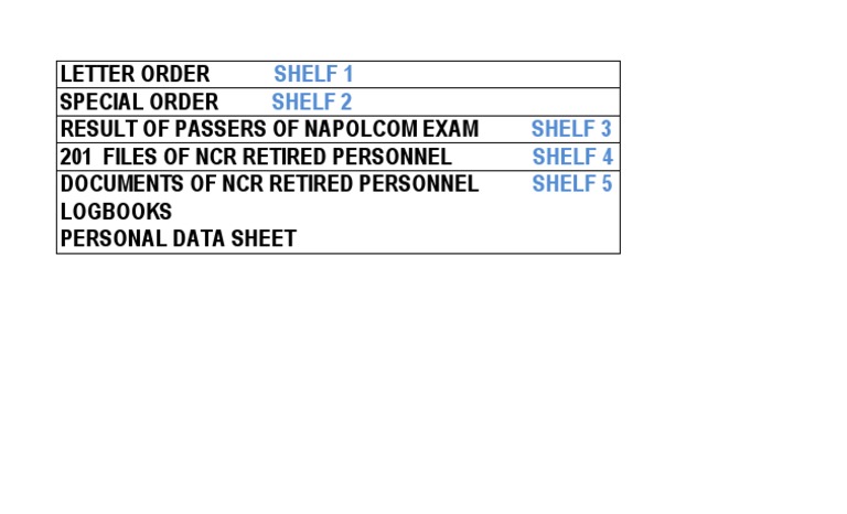 Letter Order Shelf 1 | PDF