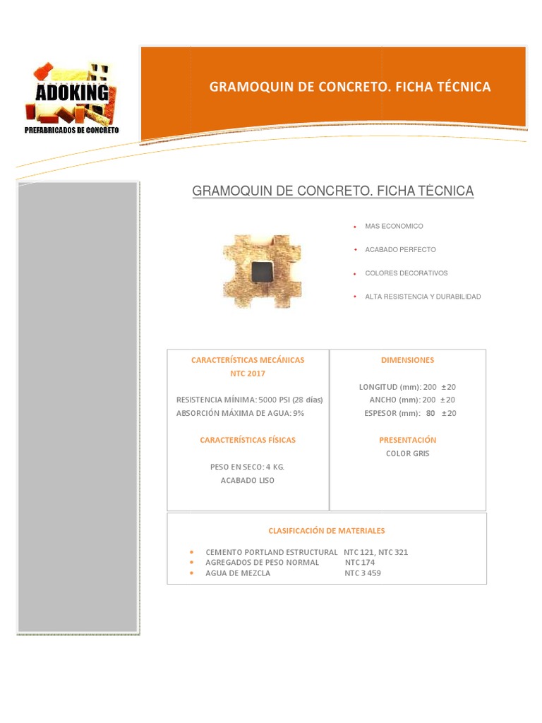 Ficha Técnica Gramoquin PDF | PDF | Hormigón | Ingeniería de Edificación