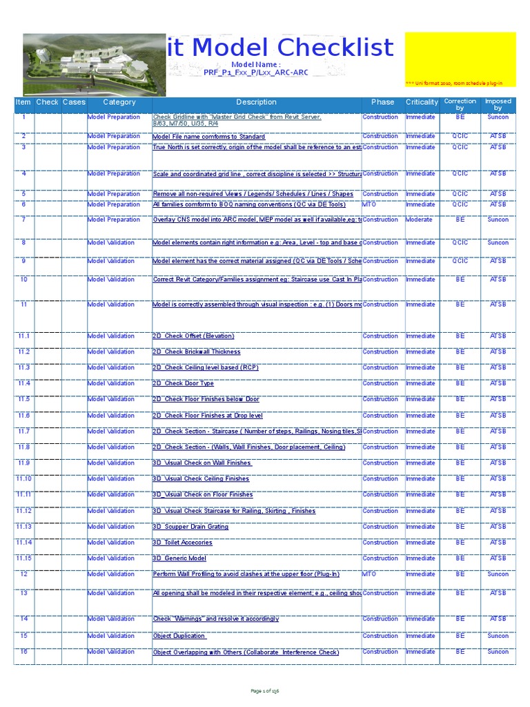 01 Revit Model Checklist - ARC R07 | PDF | Autodesk Revit | Microsoft Excel