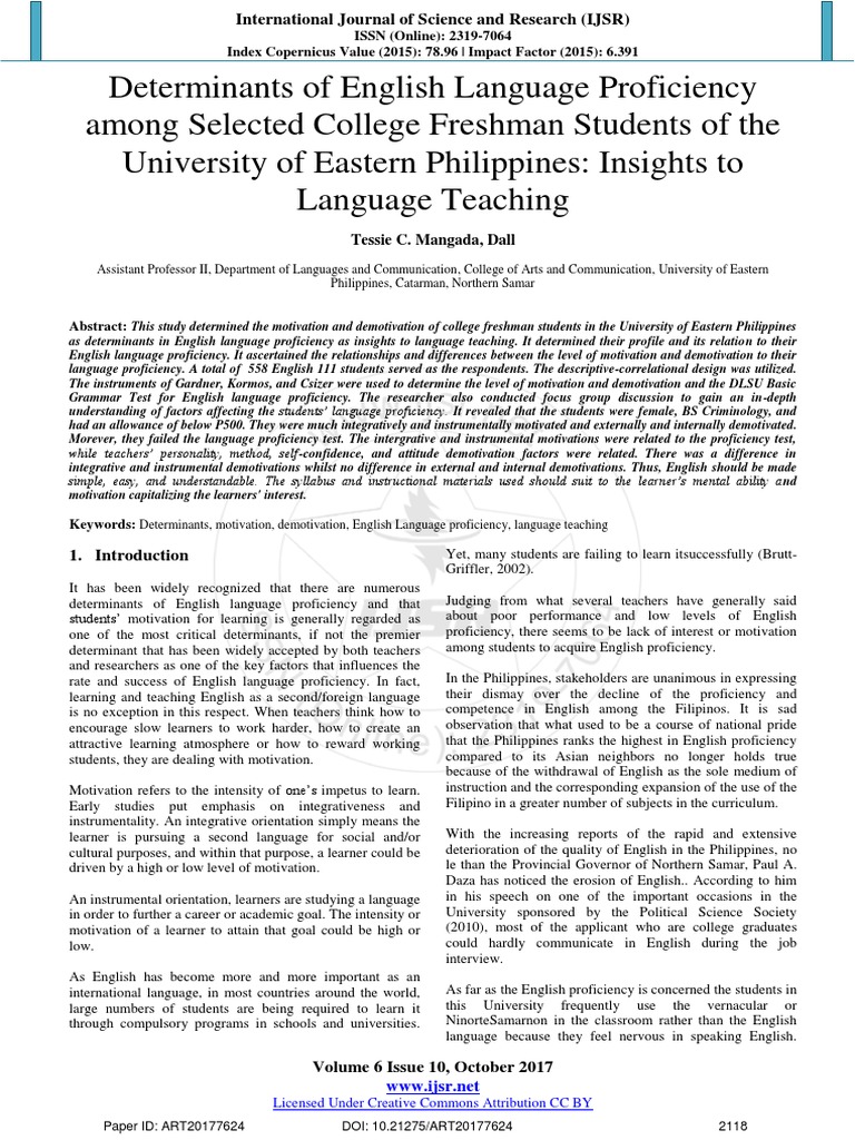 Determinants of English Level | PDF | Motivation | Motivational