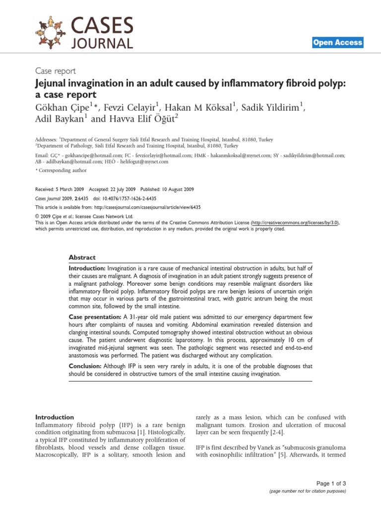 Jejunal Invagination in An Adult Caused by Inflammatory Fibroid Polyp ...