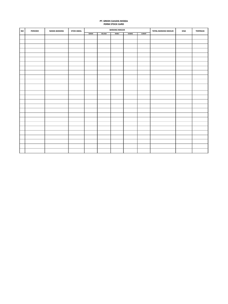 PT. Green Cahaya Mozza Stock Card | PDF