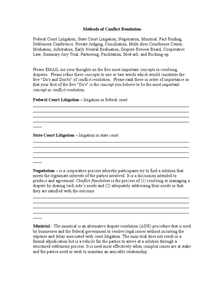 Methods of Conflict Resolution | PDF | Alternative Dispute Resolution ...