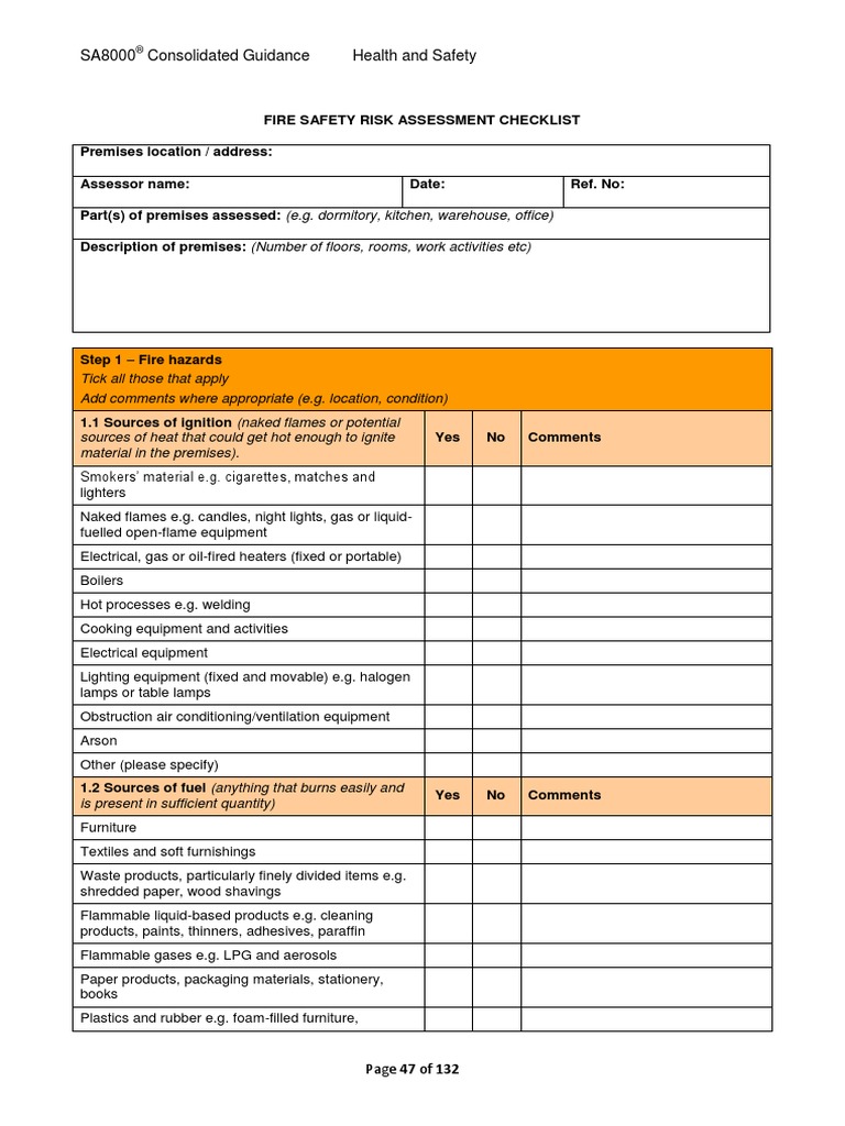 SA8000 2008 Fire-Safety Assmnt-CHecklist | PDF | Fires | Hvac