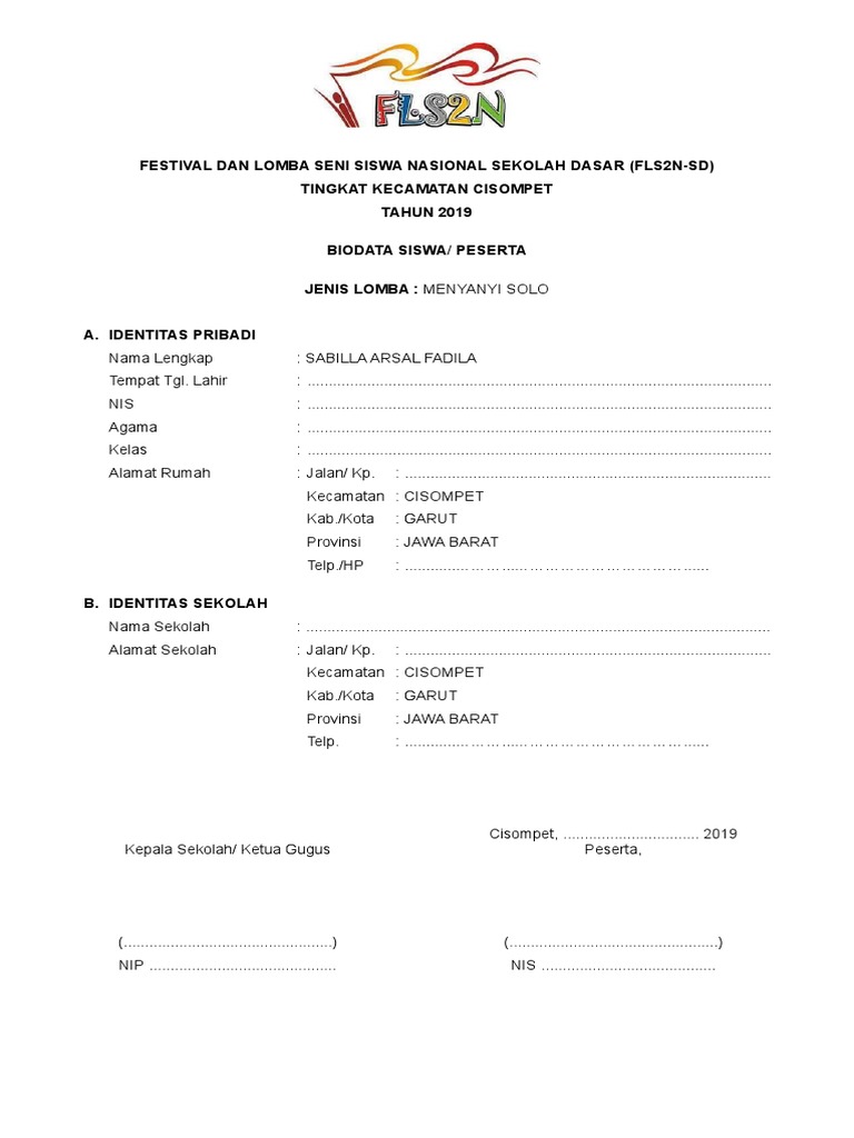 002.biodata Peserta Fls2n | PDF