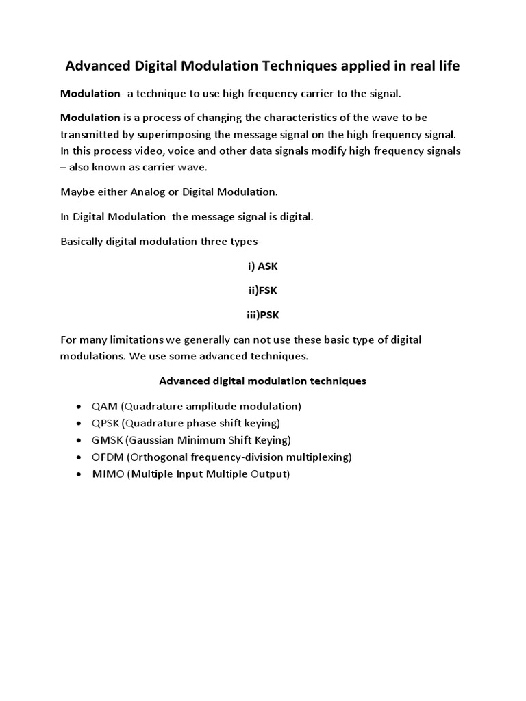 Advanced Digital Modulation Techniques Applied in Real Life | PDF ...