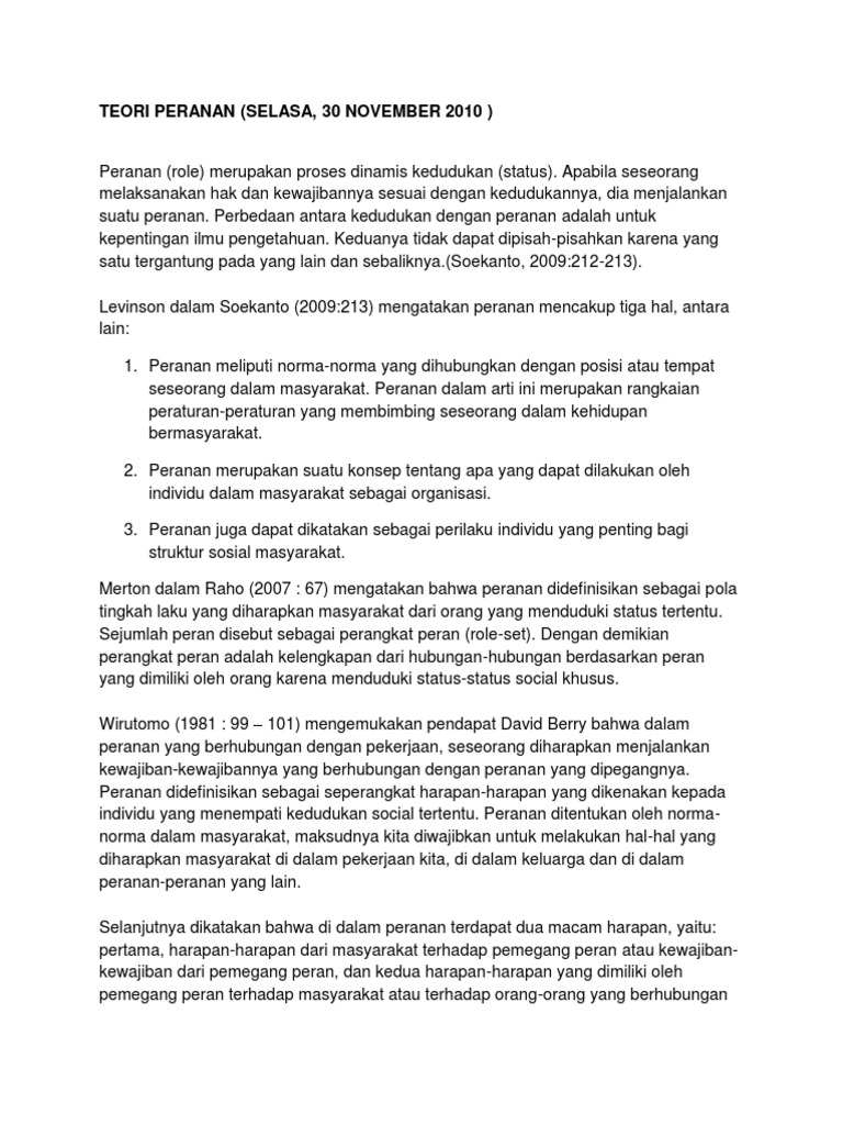 Teori Peranan dalam Struktur Sosial | PDF
