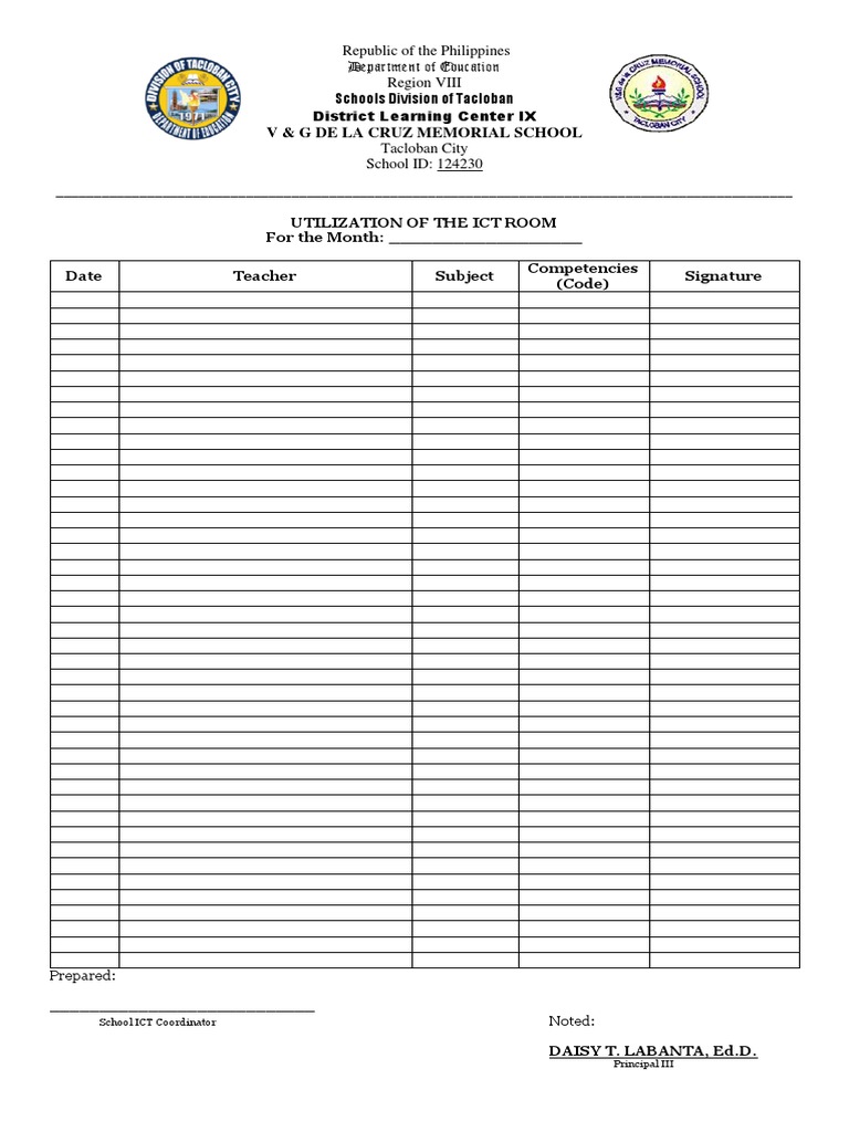 Log For The Utilization of ICT Room | PDF