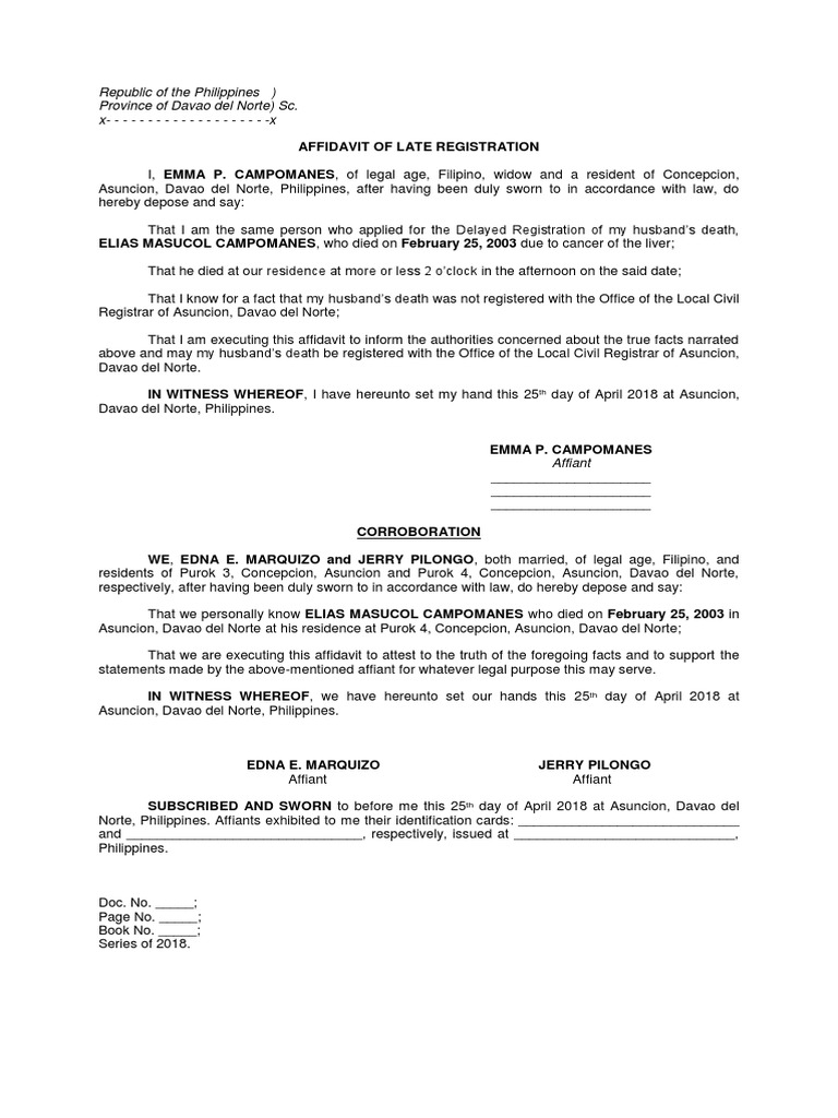 Affidavit of Late Registration Death | PDF | Affidavit | Public Law