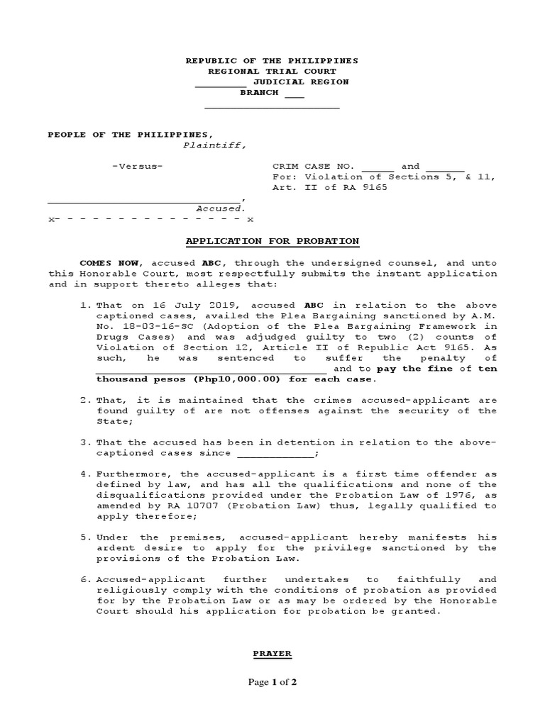 Probation Application Submission | PDF | Probation | Plea Bargain