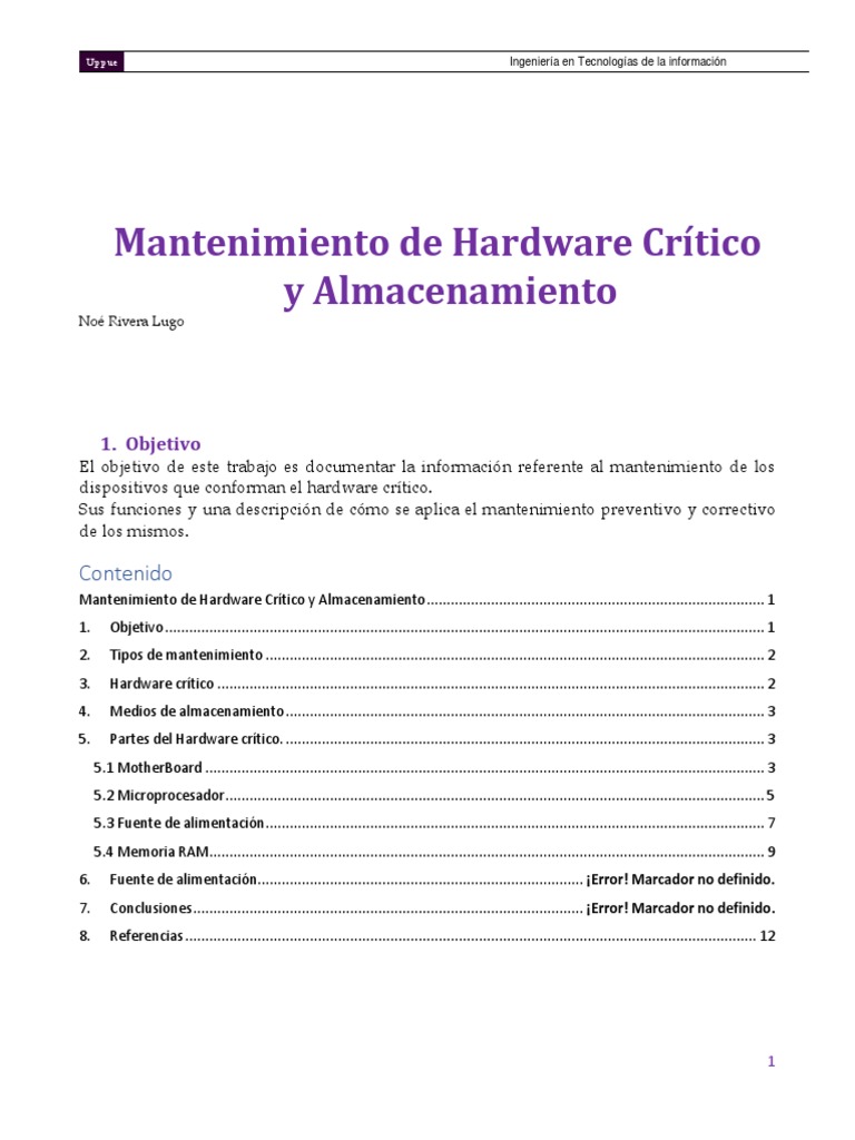Mantenimiento de Hardware Crítico | PDF | Hardware de la computadora ...