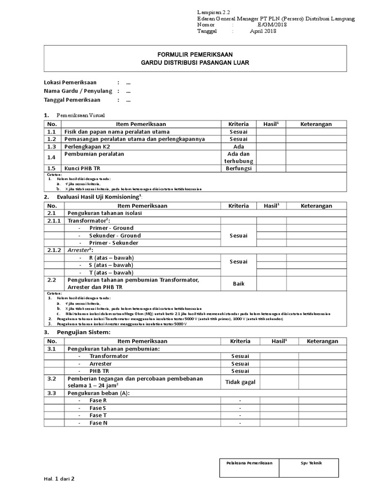Form Gardu Pasangan Luar | PDF