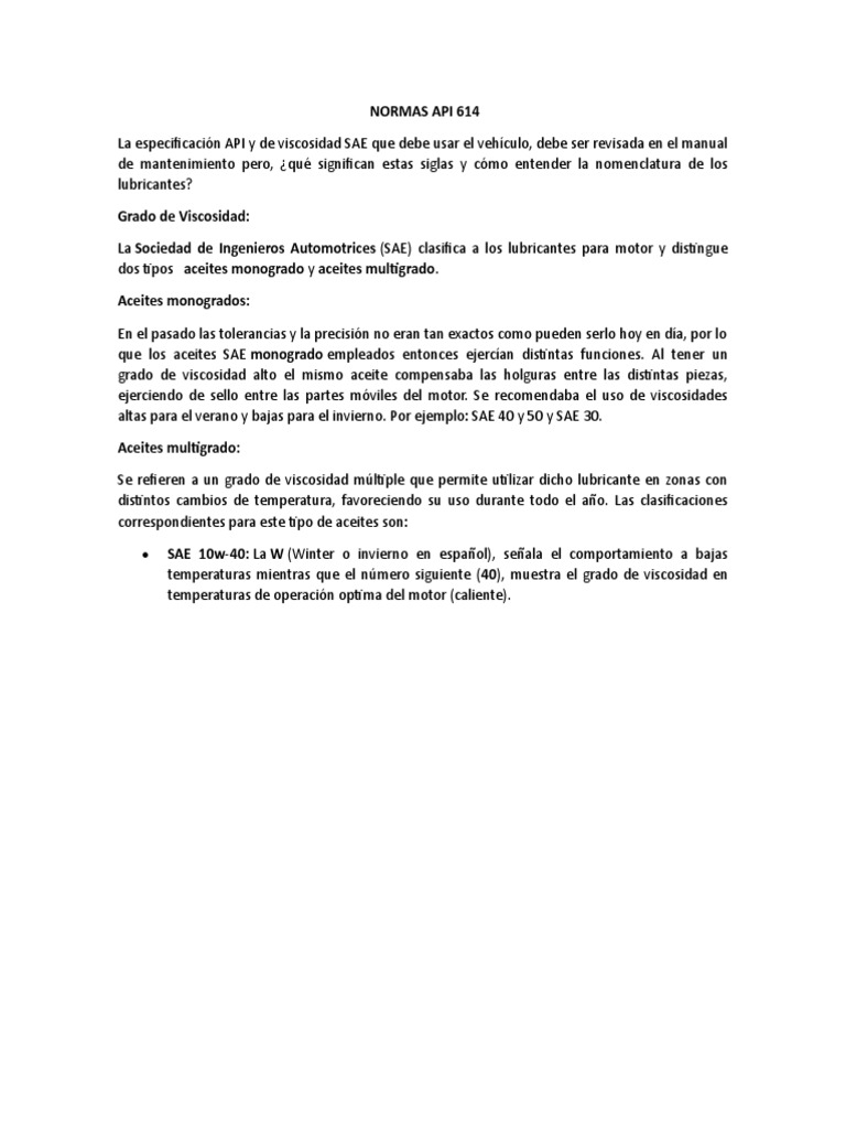 Normas API 614 y Acea | PDF | Lubricante | Motor diesel