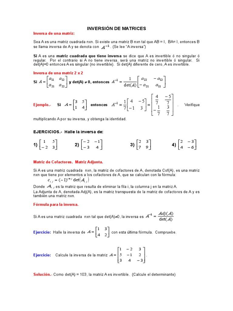 2 Inversion de Matrices | PDF | Matriz (Matemáticas) | Relaciones matematicas
