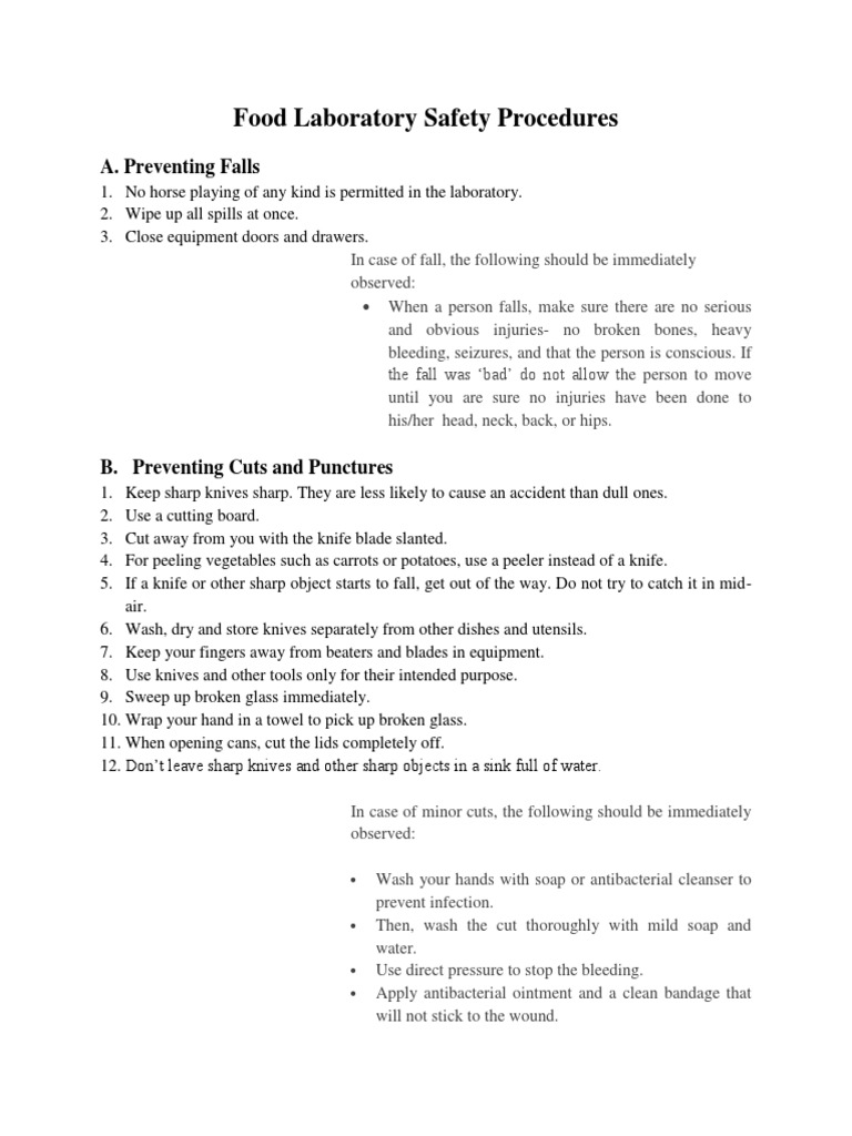 Food Laboratory Safety and Sanitation Practices | PDF | Wound | Foods