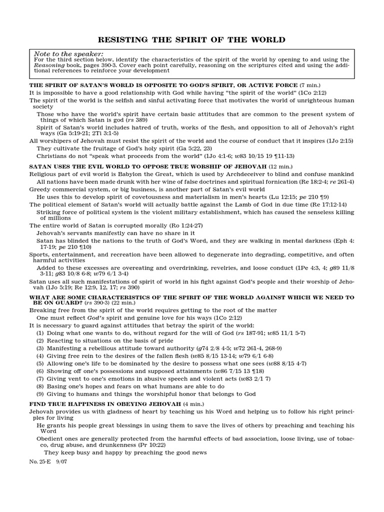 Resisting The Spirit of The World: Note To The Speaker | Download Free ...