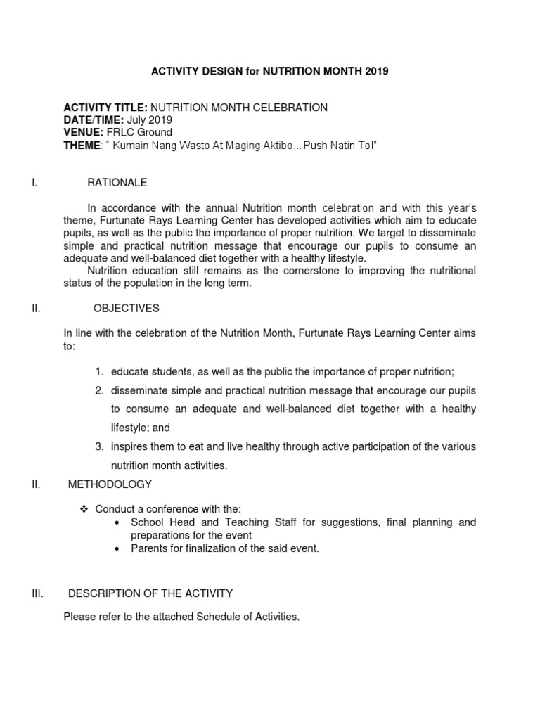 Nutrition Month Proposal | PDF | Food And Drink