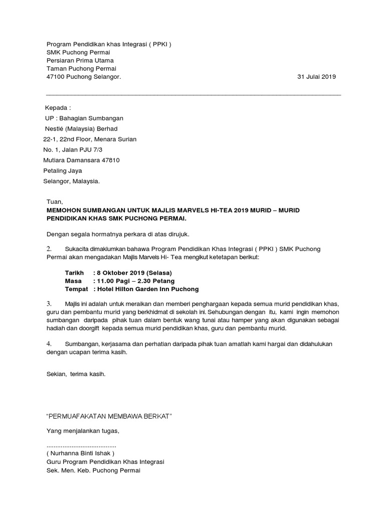 Contoh Surat Sumbangan | PDF