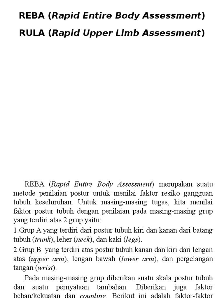 Penilaian Postur dengan REBA dan RULA | PDF