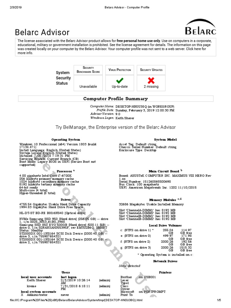 Belarc Advisor - Computer Profile | Download Free PDF | Microsoft ...