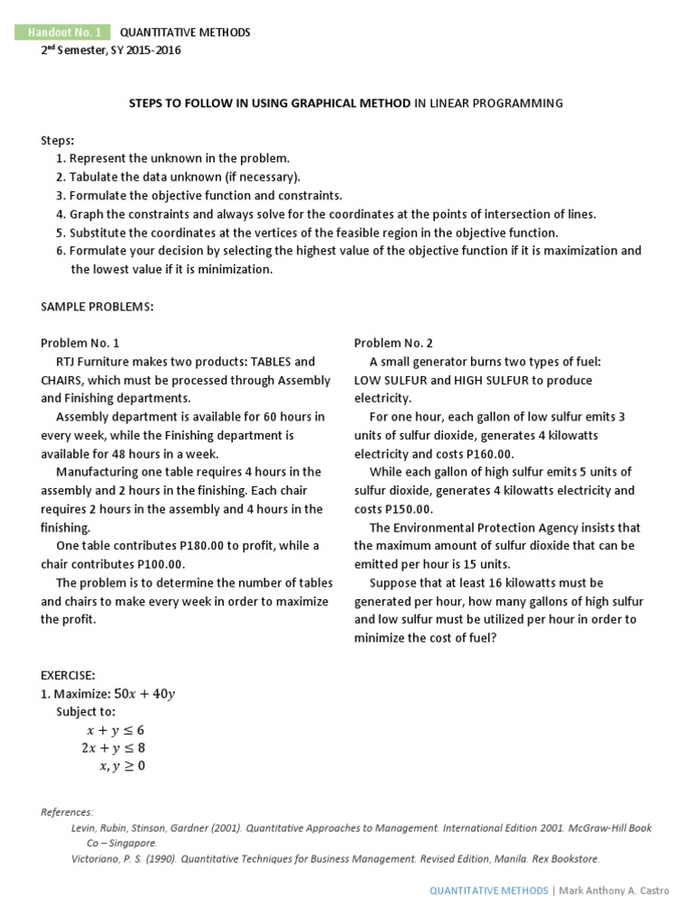 Steps To Follow in Using Graphical Method in Linear Programming | PDF | Linear Programming ...