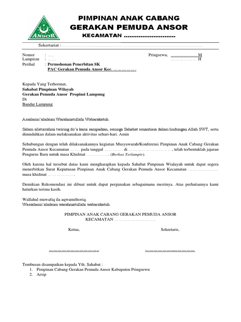 Contoh Permohonan SK GP Ansor | PDF