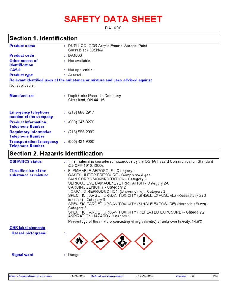 DA1600 - Acril - Dupli-Color | PDF | Toxicity | Personal Protective ...