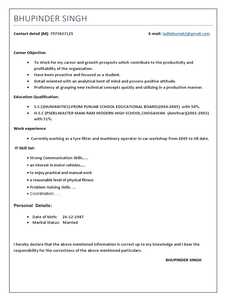 Bhupinder Singh: Personal Details | PDF | Career & Growth | Business