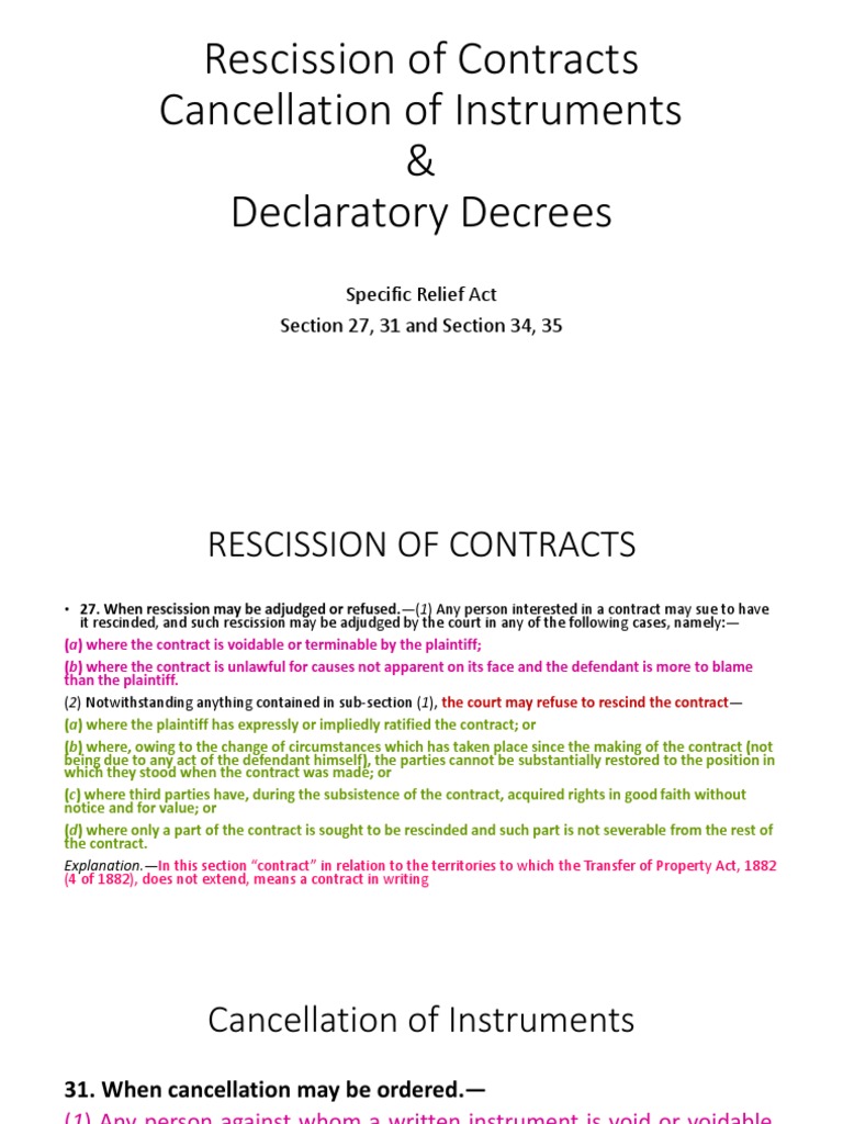 Rescission, Cancellation and Declaratory Decree | PDF | Declaratory Judgment | Lawsuit