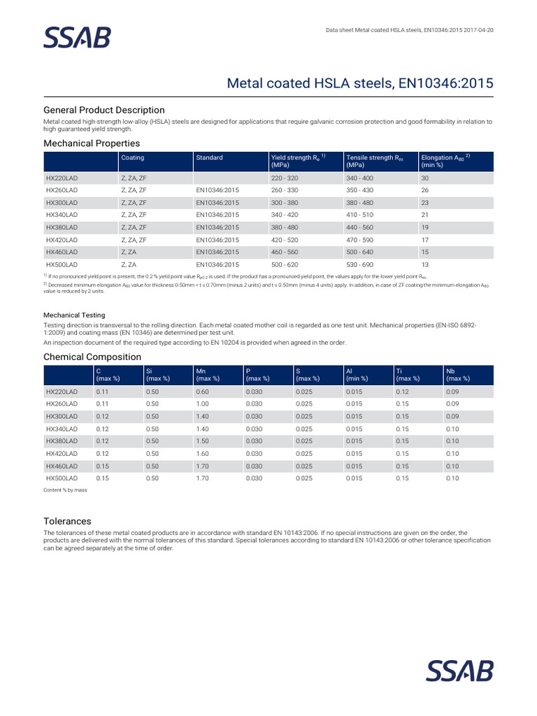 Metal Coated HSLA Steels, EN10346:2015 | PDF | Rust | Zinc