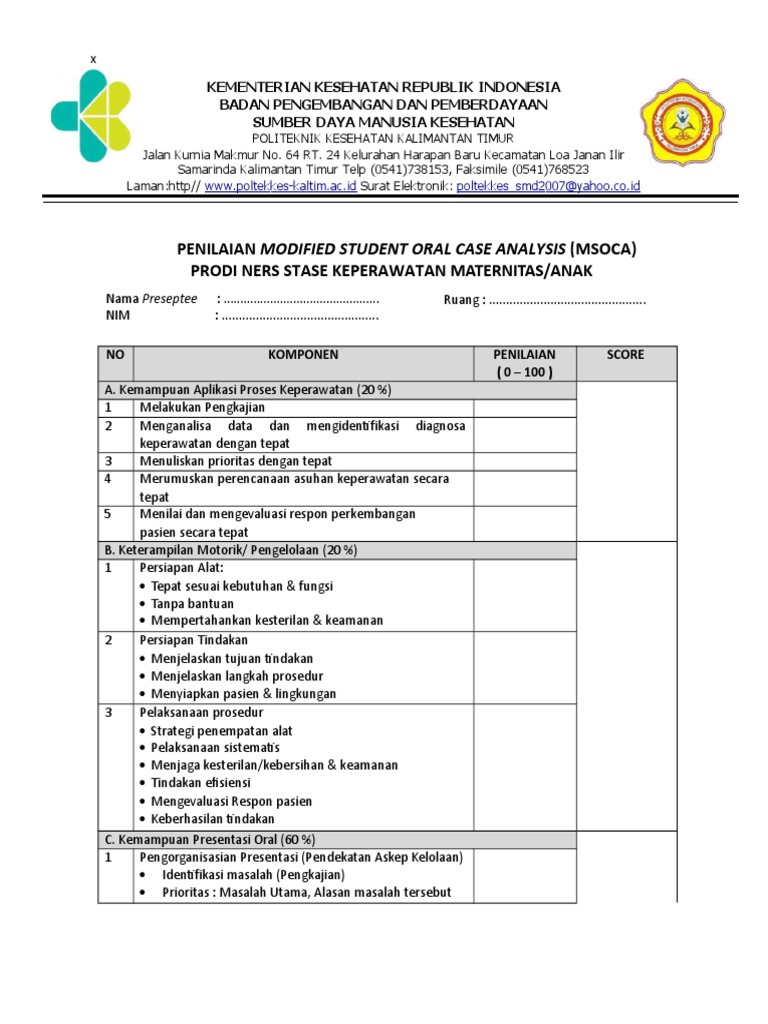Form Nilai Soca Maternitas Anak | PDF