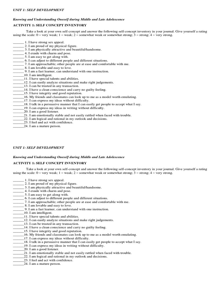 Activity 1: Self Concept Inventory | PDF | Self Concept | Neuroscience