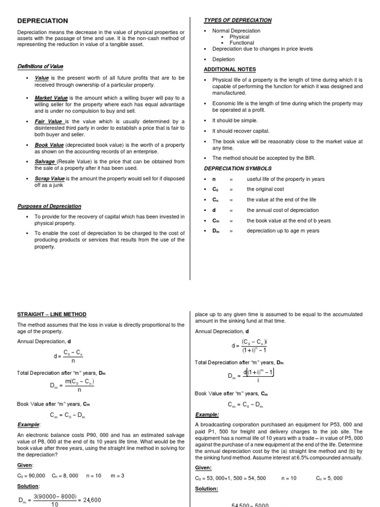 Depreciation Notes | PDF | Book Value | Depreciation