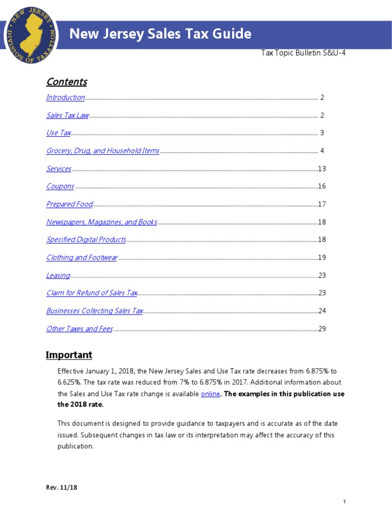 New Jersey Sales Tax Guide: Important | PDF | Sales Taxes In The United ...