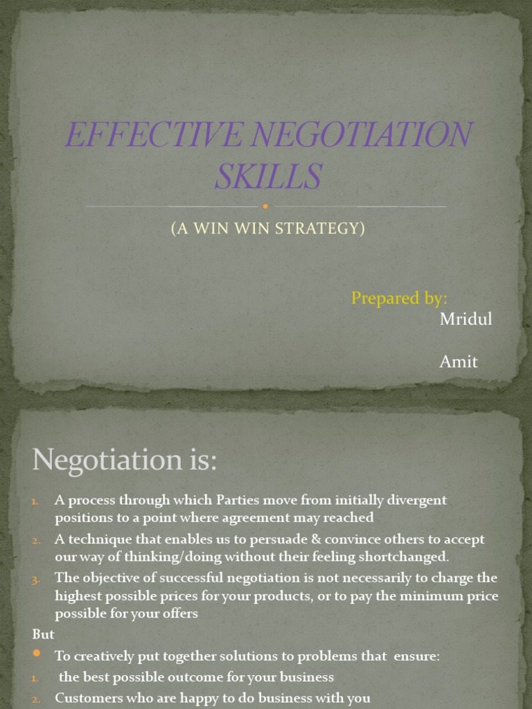 Effective Negotiation Skills: (A Win Win Strategy) | PDF | Negotiation | Bargaining
