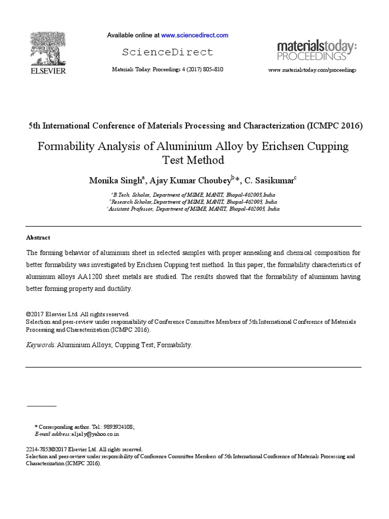 Formability Analysis of Aluminium Alloy by Erichsen Cupping Test Method ...