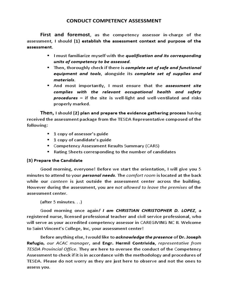 Conduct Competency Assessment First and Foremost | PDF