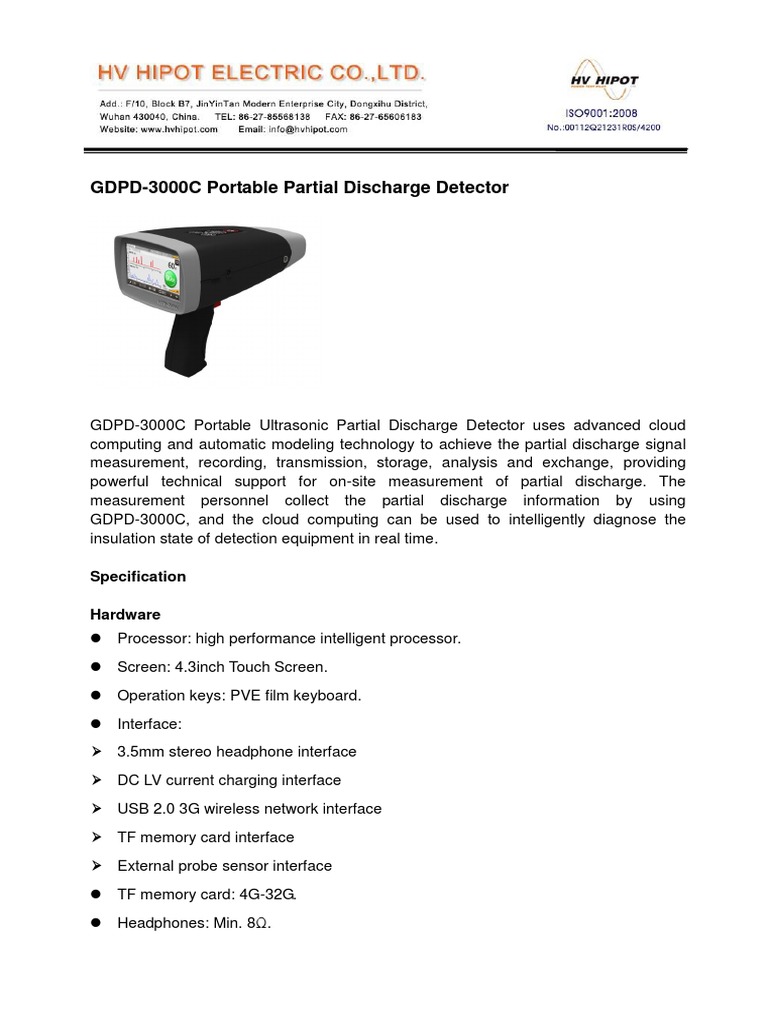 GDPD-3000C Portable Partial Discharge Detector PDF | PDF | Personal Computers | Battery Charger