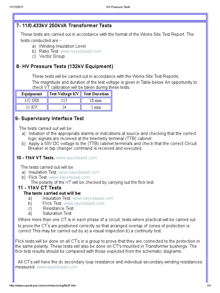 HV Pressure Tests - 3 PDF | PDF | Relay | Transformer