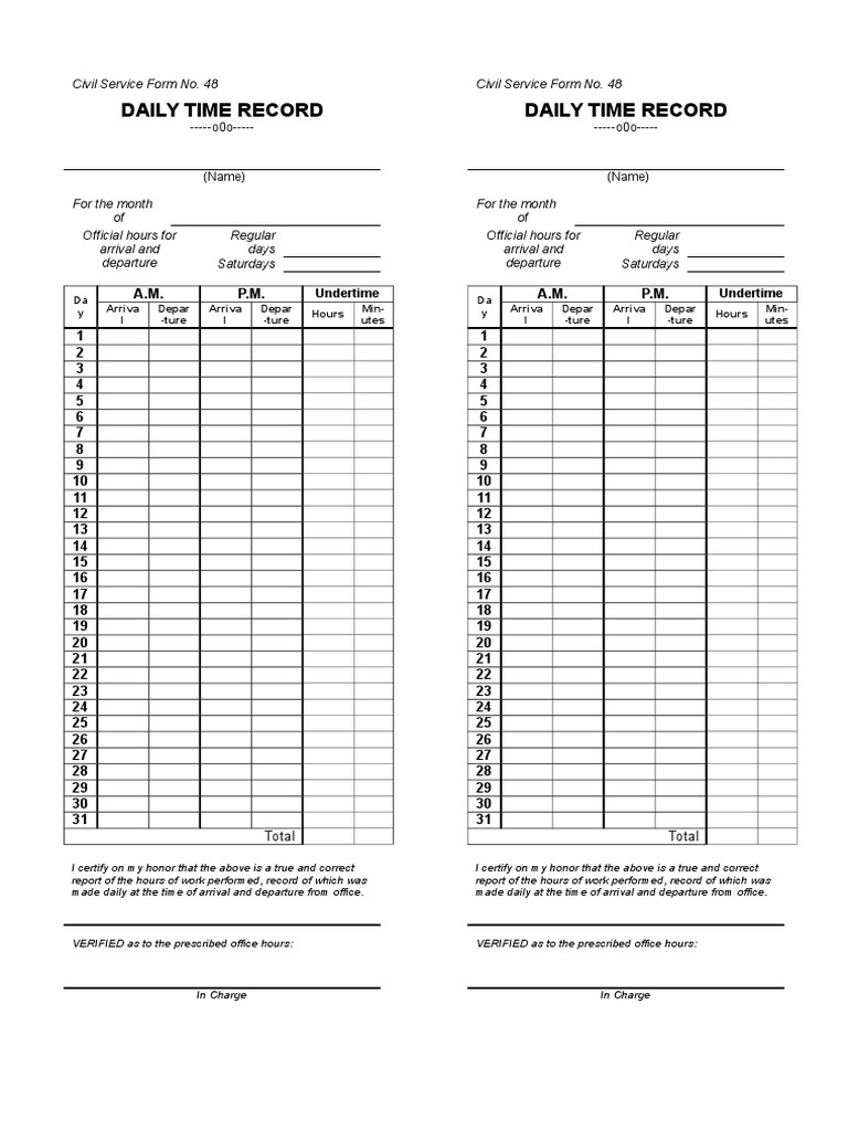 Daily Time Record Daily Time Record | PDF