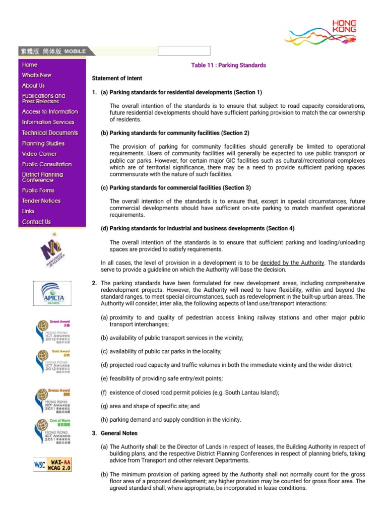 Table 11: Parking Standards | PDF | Parking | Parking Lot
