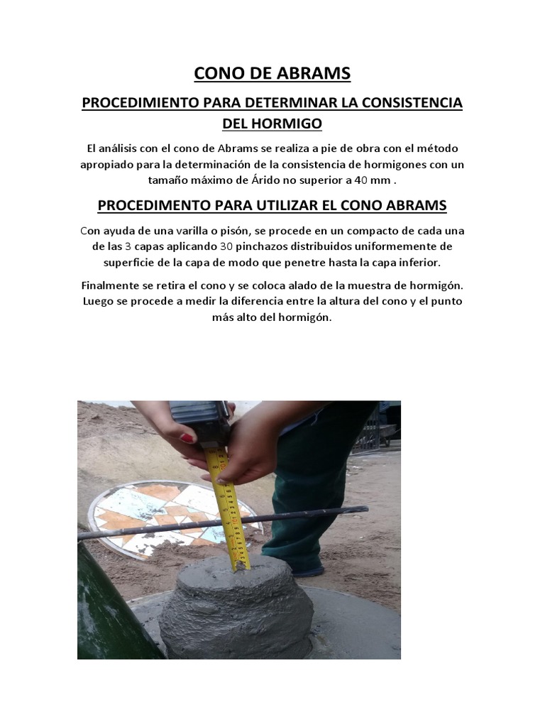 Cono de Abrams. | PDF | Hormigón | Ingeniería de Edificación