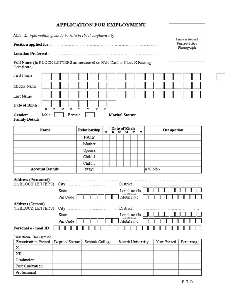 Employment Application Form Nigeria | PDF | Government And Personhood ...
