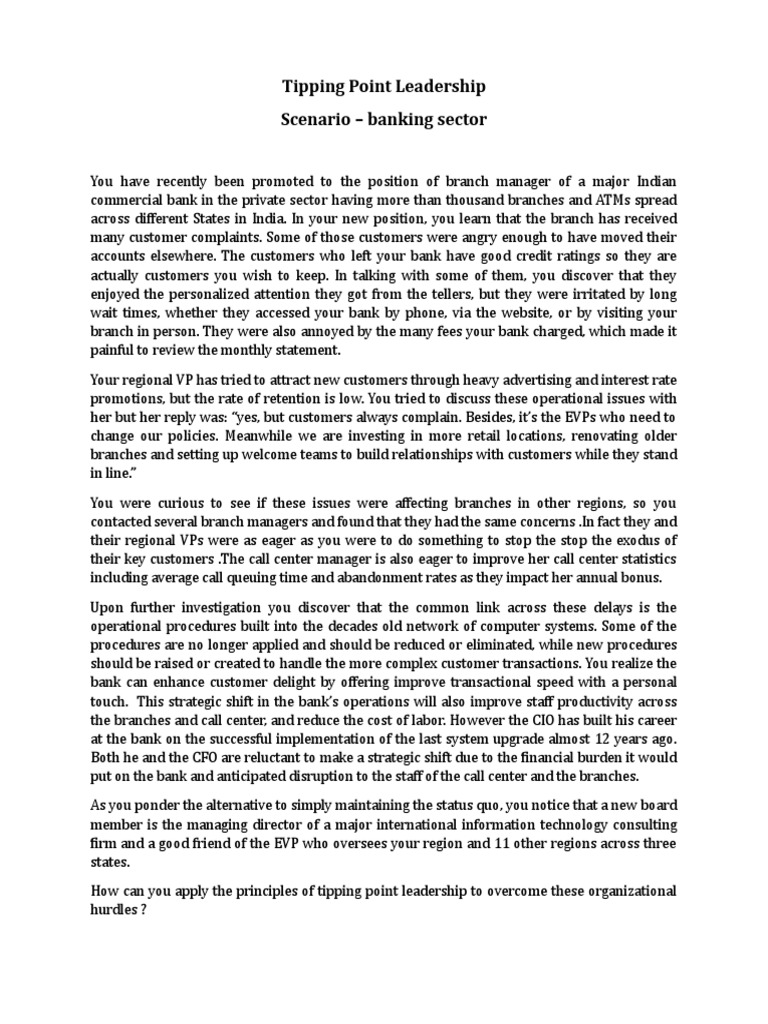 Tipping Point Leadership Scenario - Banking Sector | PDF | Call Centre ...